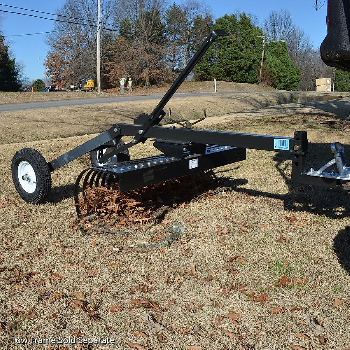 Titan Attachments 4' Landscape Rake Add-On Transformer Tow Frame, Bolt-On Rake, 24 Tines, Gardening Tool, Landscaper, and Grass Comb