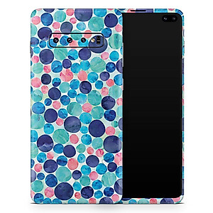 DesignSkinz Mixed Aqua Blue and Pink Watercolor Dots Protective Vinyl Decal Wrap Skin Cover Compatible with The Samsung Galaxy S20 (Screen Trim & Back Glass Skin)