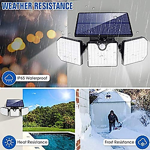 Ambaret Security Solar Lights Outdoor, 3 Head Motion Sensor Detected Lights Adjustable 230 LED 1200LM Flood Lights Outdoor Spotlights 360° Rotatable IP65 Waterproof for Yard Garden Garage Patio