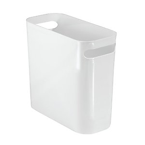 InterDesign Una Rectangular Trash Can with Handles, Waste Basket Garbage Can for Bathroom, Bedroom, Home Office, Dorm, College, 10-Inch, White