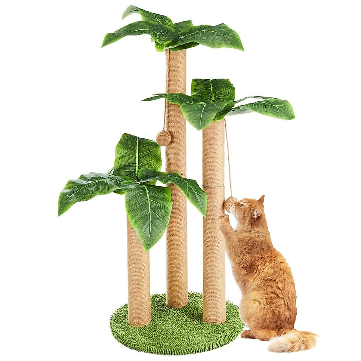 BNOSDM 35" Tall Cat Scratching Posts for Adult Cats Coconut Tree 3 Sisal Rope Claw Scratcher Dangling Ball Kitten Scratch Post Kitty Activity Center for Indoor Outdoor Cats Kittens
