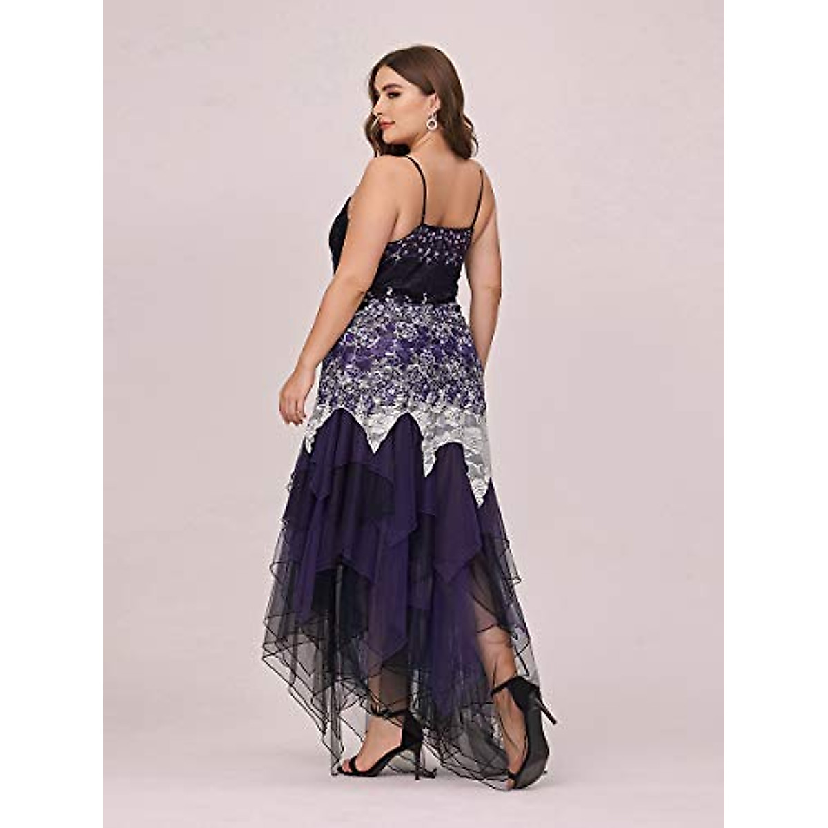 Ever-Pretty Women's Tea Length Lace A-line Dress for Weddings Plus Size Midi Cocktail Dress Purple US20