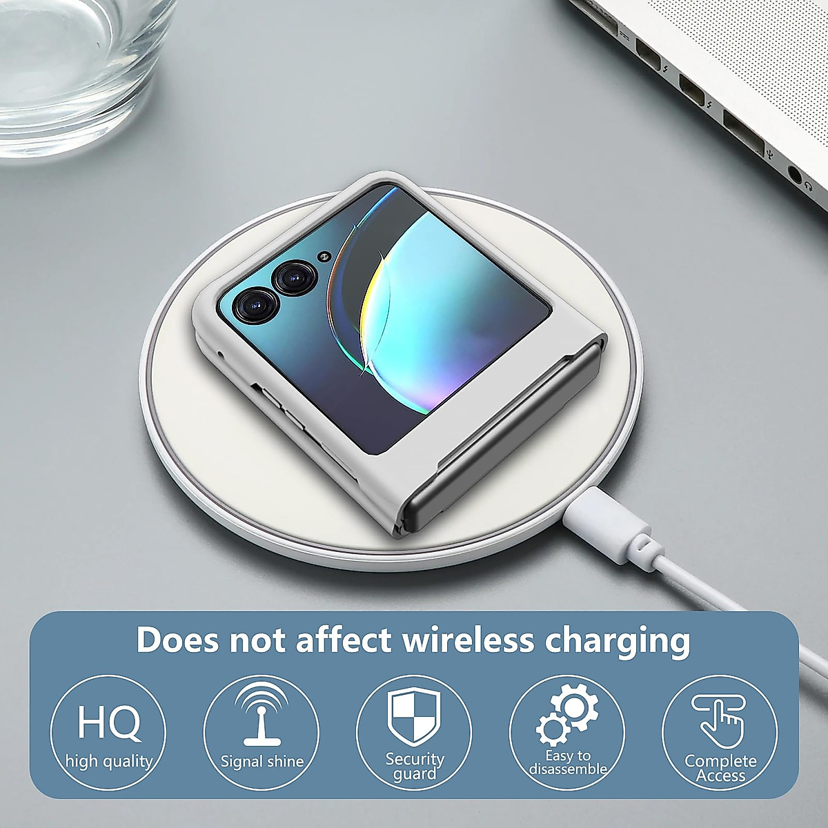 Yuanjing for Moto Razr 40 Ultra case (Screen Protector Included) Thin Hard PC Phone case for Moto Razr 40+ (White)