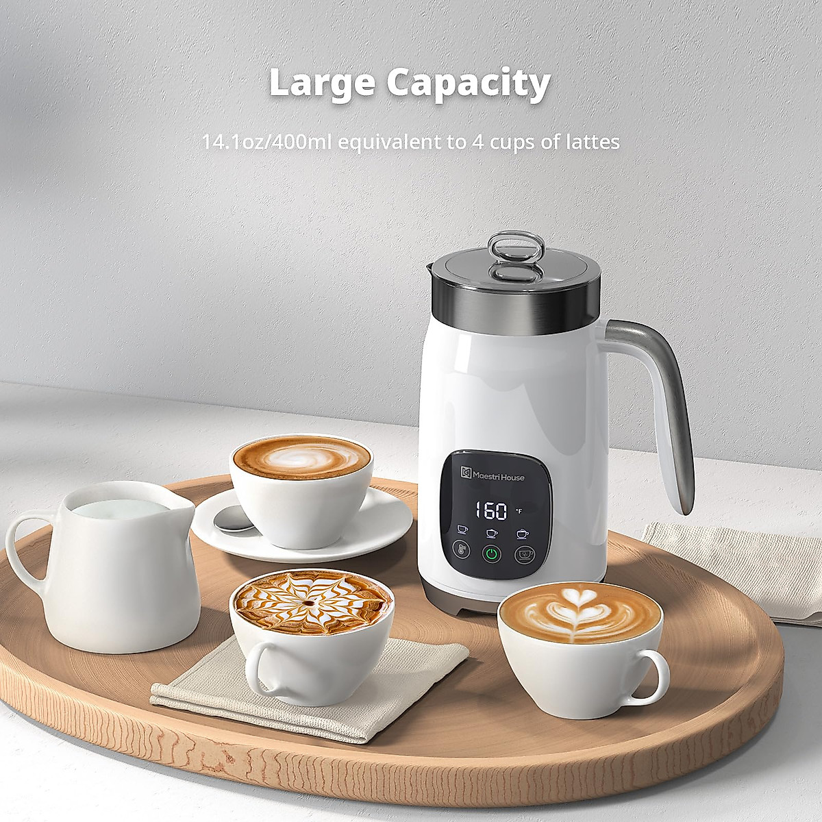 Maestri House Milk Frother, Variable Temp and Froth Thickness Milk Frother and Steamer, 500ML Smart Touch Control Foam Maker, Memory Function for Latte, Warm Milk, Hot Chocolate