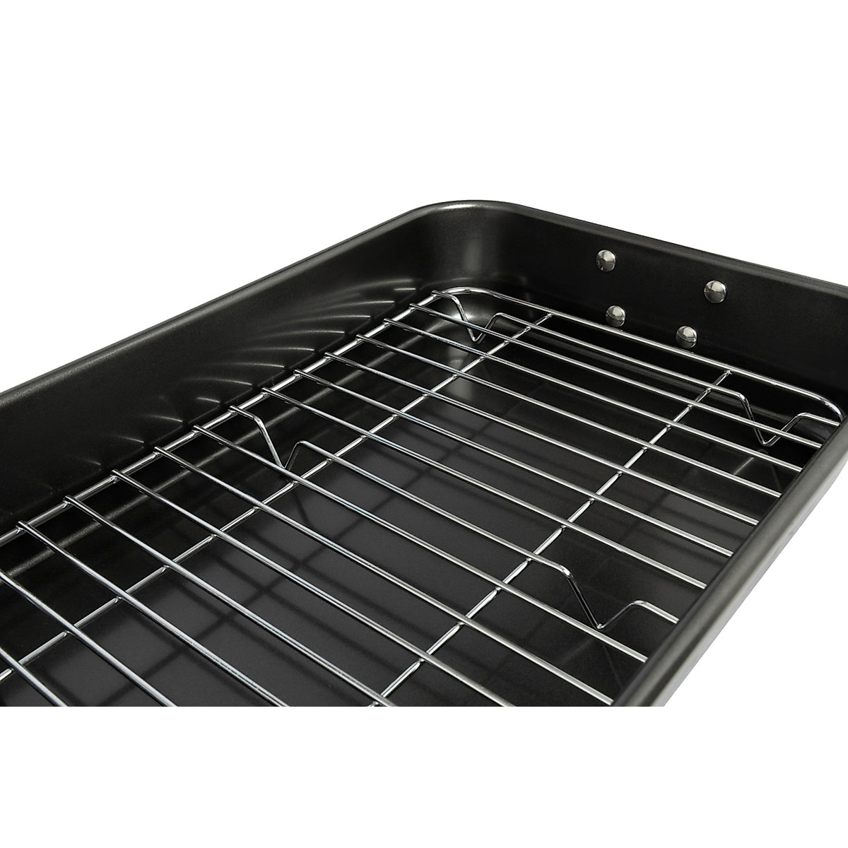 Roasting Pan with Rack and Handles - 15 Inch Carbon Steel Roaster Pan for Oven - Large Roaster Pot for Turkey Chicken Meat & Vegetables, Dishwasher Safe, Heavy Duty, Black