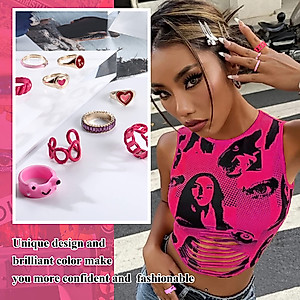 Sanfenly 12Pcs Y2K Chunky Rings Colorful Rings for Women Acrylic Resin Rings Aesthetic Gold Cute Trendy Funky Statement Stackable Finger Knuckle Rings Aesthetic Y2k Jewelry