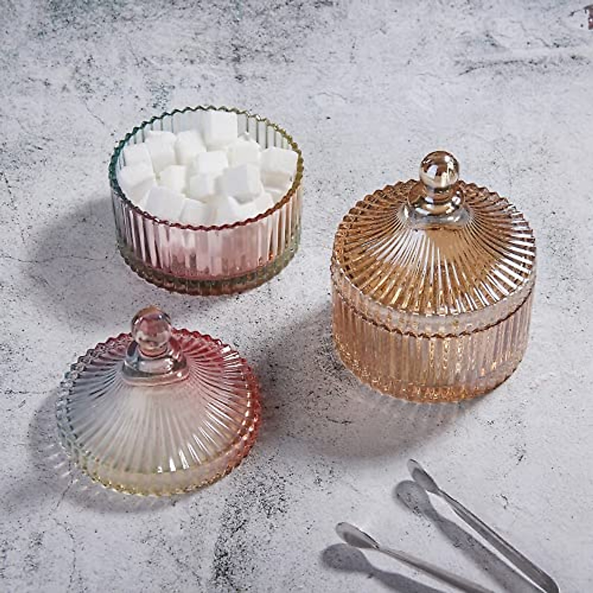 300ml/10oz Candy Dish with Lid, Glass Candy Jar Crystal Decorative Cookie Bowl for Candy Buffet Office Desk, Dazzling Jewelry Cotton Balls Container, Gift for Christmas, Parties, Wedding, Valentines