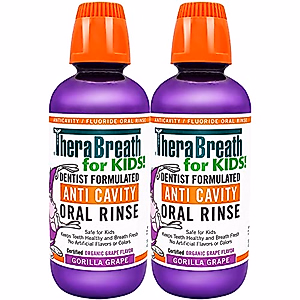 TheraBreath for Kids Dentist Formulated Anti-Cavity Oral Rinse, Organic Gorilla Grape, 16 Ounce (Pack Of 2)