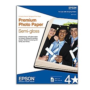 Epson Premium Photo Paper SEMI-GLOSS (8.5x11 Inches, 20 Sheets) (S041331) , White