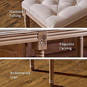 Vonluce Extra-Long Upholstered Bench, Beige, Rubberwood Frame, 48 x 16.7 in