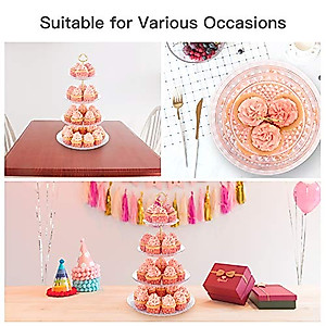 NWK 3/4-Tier Cupcake Stand with Crystal-Clear Plastic Plates and Metal Struts Dessert Stable Tower Display Rack Serving Tray for Wedding Birthday Bridal Shower Autumn NYE Tea Party (Gold)