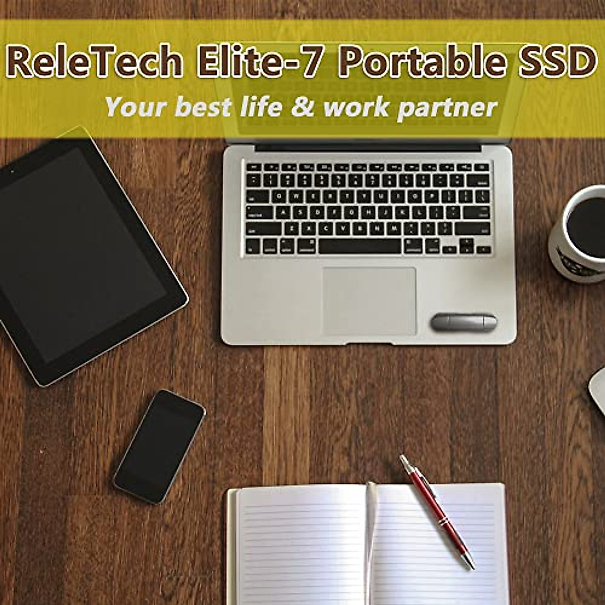 Reletech Portable SSD USB 3.2 Gen2 Type-C Dual Connectors up to 480MB/s Aluminum Mini External Solid State Drive Compatible with PS4/XBox/phone/TV/Windows/Mac(512GB)