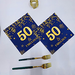 32PCS50th Birthday Happy Napkin 50th Anniversary Wedding Commemorative Napkin Blue 50th Birthday Table Decoration Party Supplies Blue Cocktail Napkin