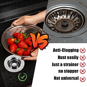 Drain Stopper Kitchen Sink Drain Strainer 3 in 1 Pop up Sink Stopper Stainless Steel Strainers for Kitchen Anti-Clogging and Fast Drainage Sink Stoppers for US Standard 3-1/2 Inch Kitchen Drain