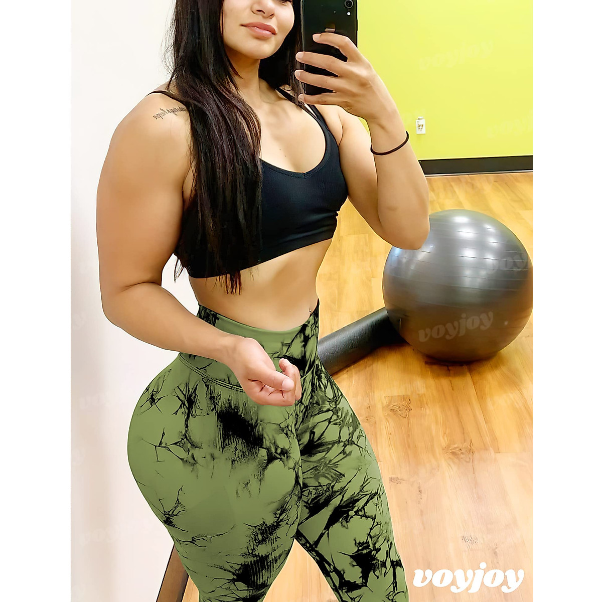 VOYJOY Seamless Leggings for Women High Waist Yoga Pants Scrunch Butt Lifting Elastic Tights Army Green