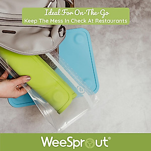 WeeSprout Silicone Suction Placemats for Babies, Toddlers & Kids, Durable Food Grade Silicone with Non-Slip Suction, Dishwasher Safe, for Dining Table & Restaurants + Travel Case, 2 Pack