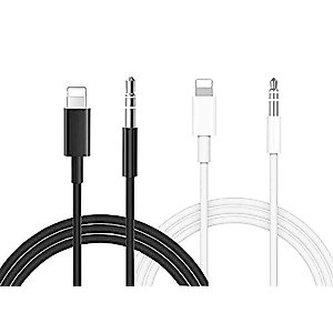 [Apple MFi Certified] AUX Cord for iPhone,2 Pack Lightning to 3.5mm Aux Cable for Car Compatible with iPhone 12/11/XS/XR/X/8/7/iPad/iPod for Car/Home Stereo,Speaker,Headphone - 3.3ft White & Black