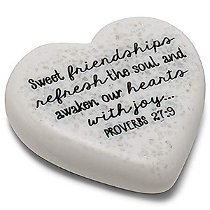 Lighthouse Christian Products Friendships are Sweet Scripture Heart 2.25 x 2.25 Cast Stone Plaque