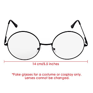 PLAY BLING Large 2" Metal Frame Round Glasses Set of 3 Clear Lens Glasses Lightweight Circle Eyeglasses for Women Men (Clear)