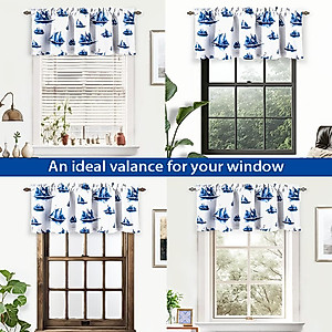 DriftAway Harbor Sailboat Ocean Print Blackout Thermal Insulated Window Curtain Valance Rod Pocket 52 Inch by 18 Inch Plus 2 Inch Header Navy