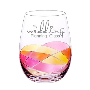 La Diffy Wedding Gifts Engagement Gift for Couple Women-Bride to be Gifts for her-Fiance Wedding Planning Stemless Wine Glass Gifts for Bride and Groom-Hand Painted Laser Engraved 19 OZ