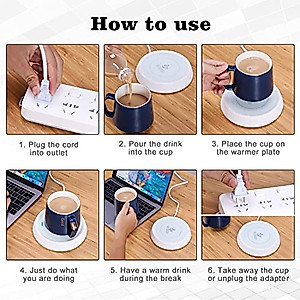 Hot Coffee Warmer Mug Heater: Electric Smart Beverage Cup Warmer Plate with Automatic Switch Gravity Sensor for Desk (Bright White)