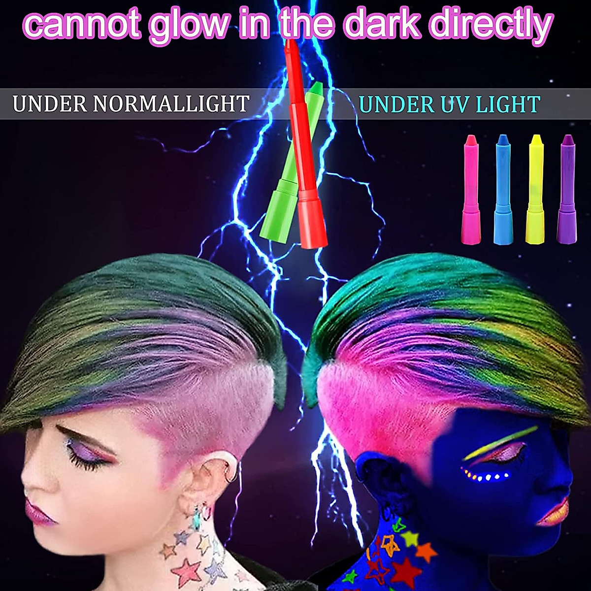 Glow in The Black Light UV Face Paint Crayon, Black Light Neon Face & Body Paint Non Toxic Fluorescent Mardi Gras Halloween Makeup Marker for Kids