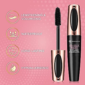 Neenoxtub 4D Silk Fiber Lash Mascara, Lengthening and Thick, Long Lasting, Waterproof & Smudge-Proof, Hypoallergenic Formula 2 Pack Black