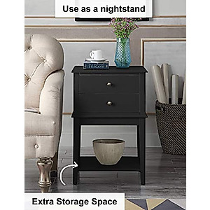 WOODEEM Black Nightstand with 2 Drawers for Bedrooms Tall 28", Big Wooden Side Tables for Kids Room, Large Modern End Table for Living Room