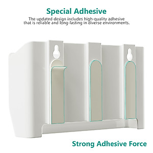 WALI Remote Control Holder Wall Mount 2 Pack, 8 Inch Hole-Free TV Remote Holder Wall Mount No Need to Drill Holes Adhesive Remote Control Wall Holder for 3 or 4 Remote Controls, White (WMH002-W)