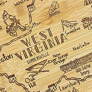 Totally Bamboo Destination West Virginia State Shaped Serving and Cutting Board, Includes Hang Tie for Wall Display
