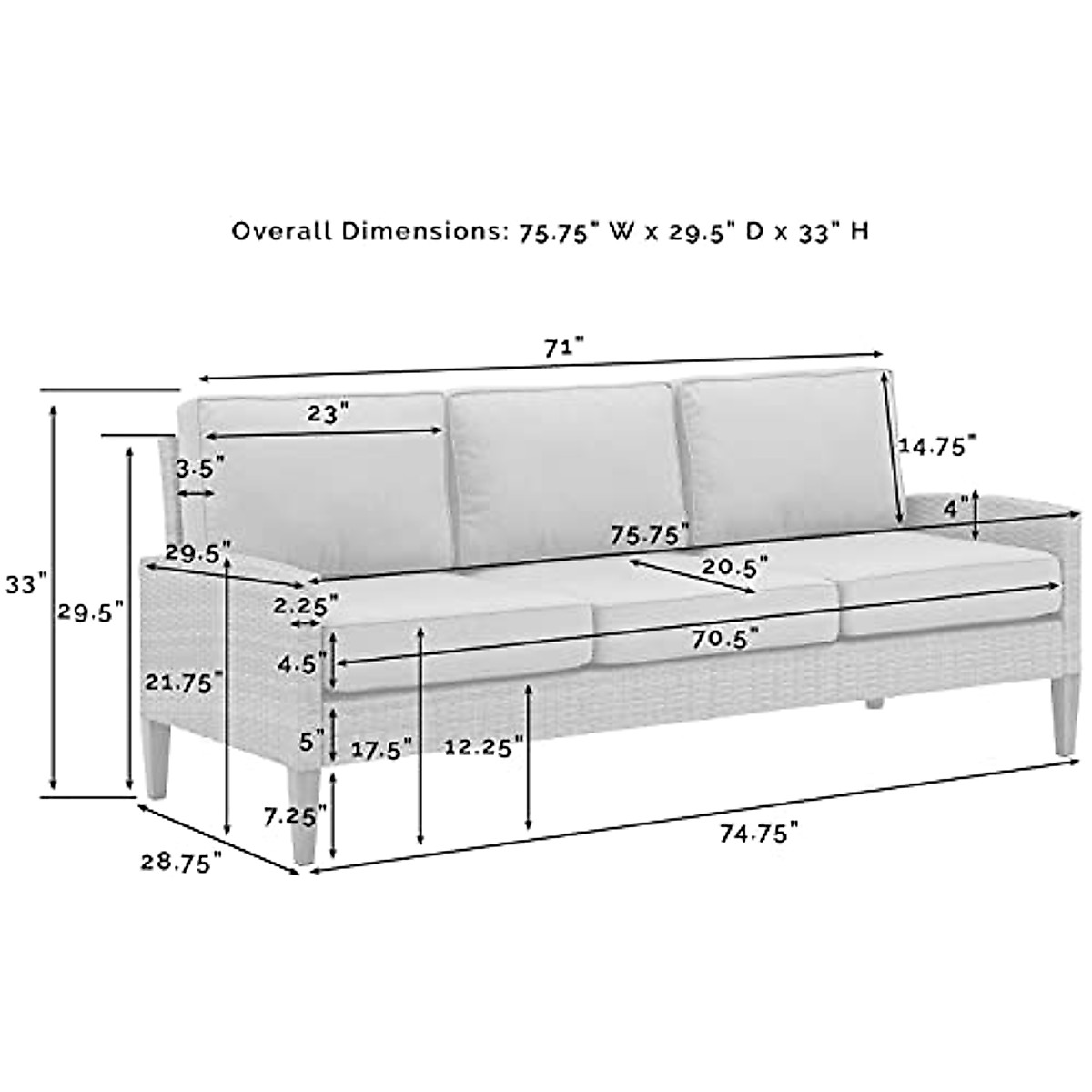 Crosley Furniture Capella Wicker Outdoor Sofa, 3-Person Patio Couch for Porch, Deck, Backyard, Brown with Creme Cushions