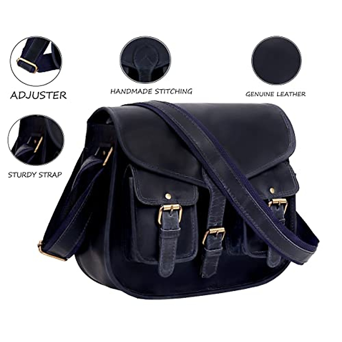 Ruzioon Leather Crossbody Purse Women Shoulder Bag Satchel Ladies Travel Purse Genuine Leather (vintage dark blue)