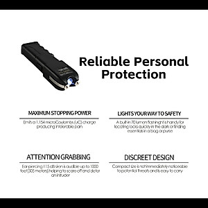 Magicutlery Billion Heavy Duty Stun Gun + LED Flashlight Tazor Self Defense for Women and Men Less Lethal Weapon Taxer Safety Mase Ungun Stun Fun Stick Selfe Defense Tayser Stungun USB Recharge