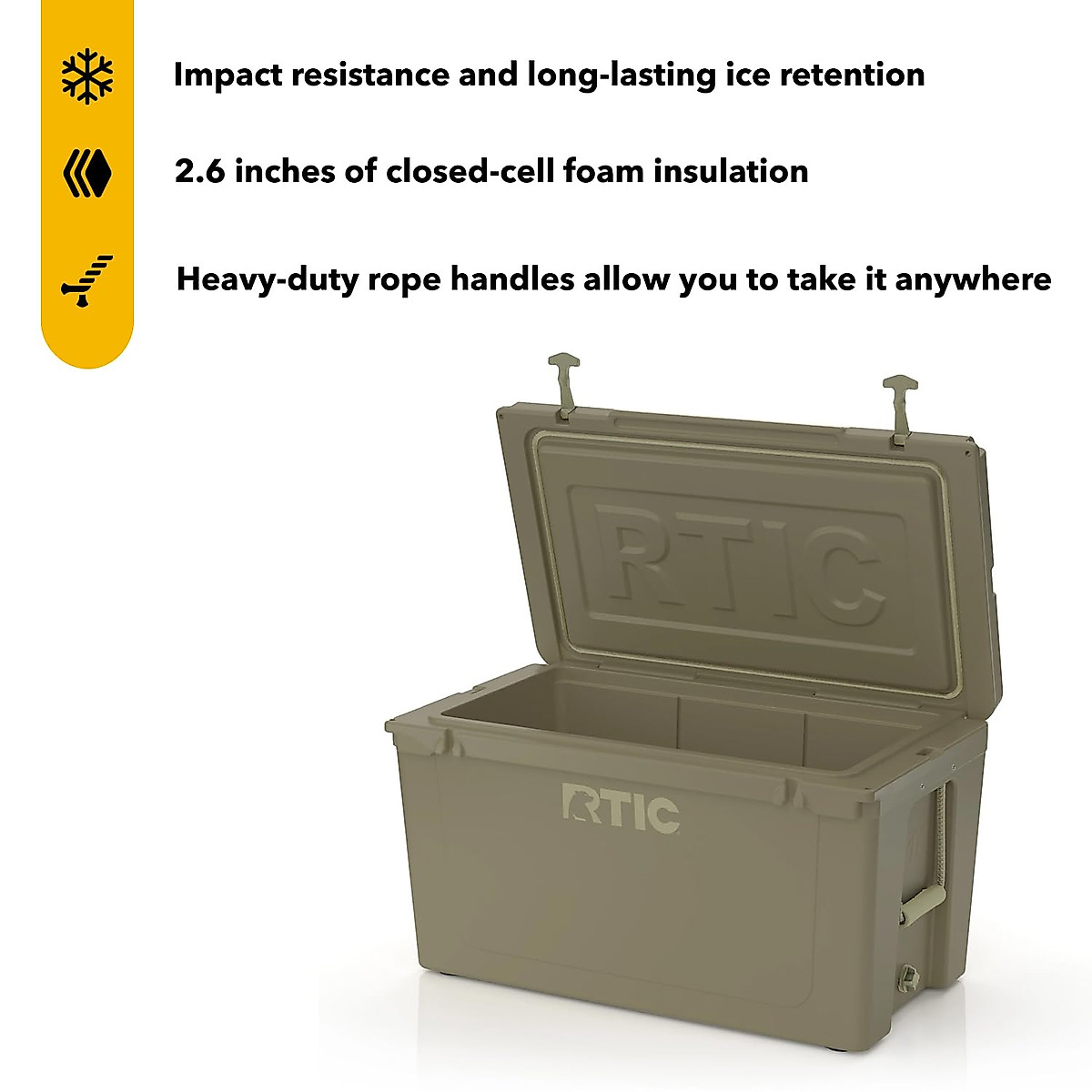 RTIC 110 QT Ultra-Tough Cooler Hard Insulated Portable Ice Chest Box for Beach, Drink, Beverage, Camping, Picnic, Fishing, Boat, Barbecue, Olive