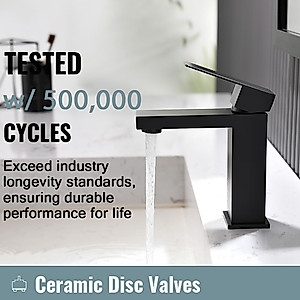 Black Bathroom Faucet, Bathroom Faucets, Bathroom Sink Faucets, Single Hole Bathroom Faucet, Matte Black Single Handle Bathroom Faucet with Pop Up Drain and Supply Lines, BF011B