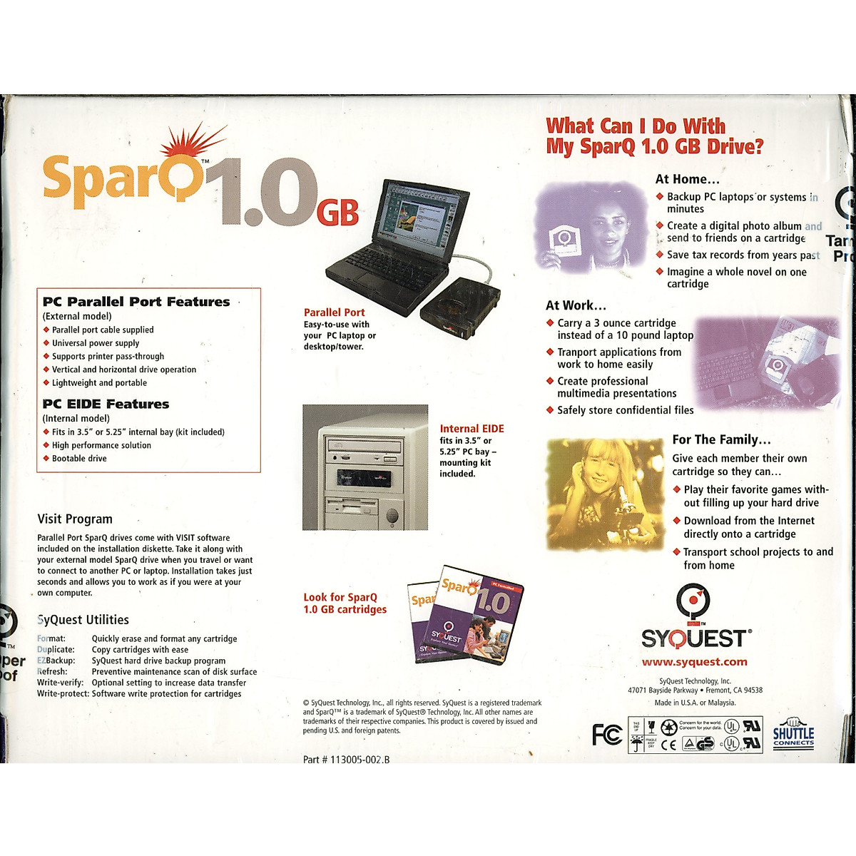 SyQuest SparQ 1.0 GB External Removable Cartridge Hard Drive - Parallel Port - Windows 3.1, Windows 95, Windows NT 4.0