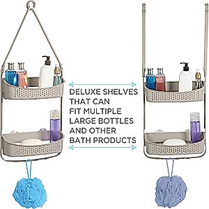 Bath Bliss 2 Way Convertible Bathroom Shower Caddy | Adjustable Mounting Arms | Loofah & Razor Hooks | Storage & Organization | Rust Resistant | Large and Small Bottles | Cashmere