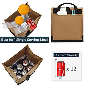 SUNNY BIRD Insulated Lunch Bag Rolltop Lunch Box Tote Bag for Women, Men, Adults and Teens (Brown)