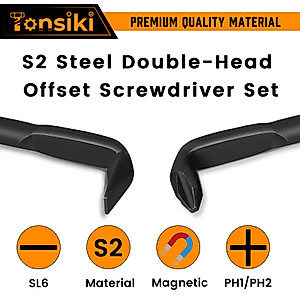 Tonsiki 2PCS Right Angle Offset Screwdriver Set, 90 Degree Z-Type Double End Screwdriver with Phillips and Slotted, Bent Low Profile Screwdriver, 15mm Flat Elbow Design for Tight Narrow Space