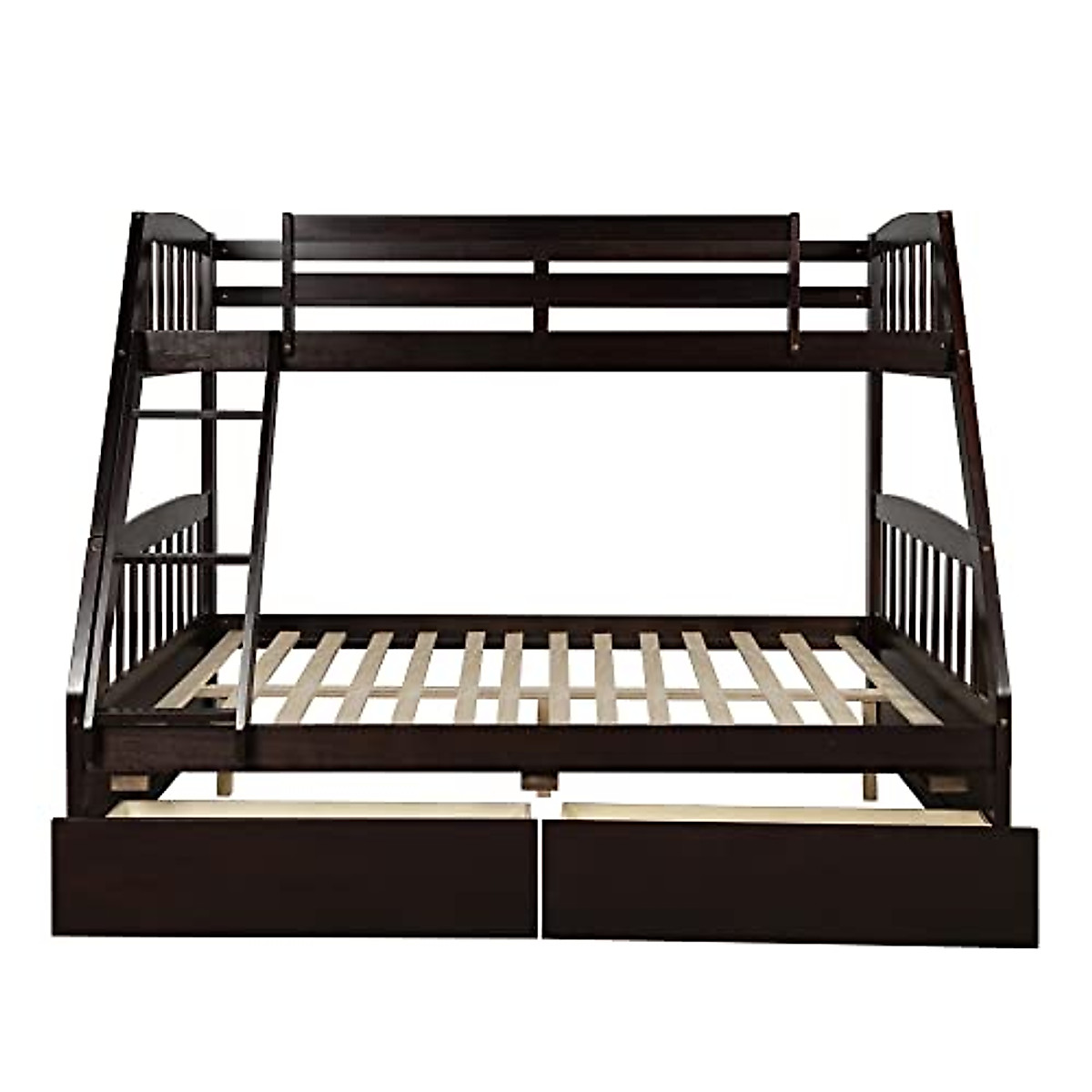 Harper & Bright Designs Twin Over Full Bunk Bed with Two Storage Drawers, Solid Wood Bunk Bed for Kids, Teens, Adults, Espresso