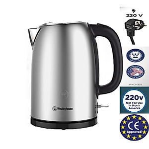 Westinghouse 220 Volt Kettle - Cordless - 1.7 Liter - Stainless Steel - Bundle With Dynastar 220 Volts 240 Volts (Not For USE IN USA)