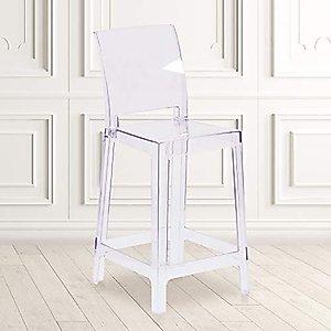 Flash Furniture 4 Pack Ghost Counter Stool with Square Back in Transparent Crystal