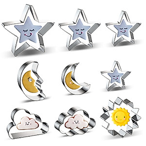 Star, Moon, Cloud and Sun Cookie Cutters 9 Piece Set - Twinkle Twinkle Little Star Celestial Night Sky Cookie Cutter Biscuit Mold for Kids Baby Shower Birthday Party Decoration - 4 Inch 3 Inch 2 Inch