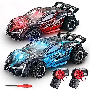 VATOS 2 Pack Remote Control Car for Boys and Girls, 2.4 Ghz High Speed 18km/H Rc Racing Car with Colorful Led Lights, 1/24 Scale Hobby Rc Cars Toys, Birthday Presents for Kids Age 3 4 5 6 7 8-12 Yr