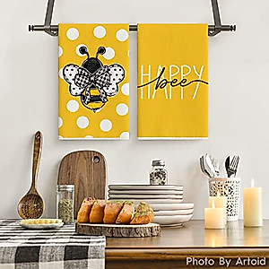 Artoid Mode Bee Happy Summer Kitchen Towels Dish Towels, 18x26 Inch Polka Dot Holiday Decoration Hand Towels Set of 2