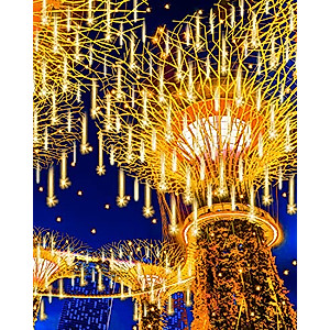 EAGWELL Outdoor Shower Lights, Warm White Meteor Shower Lights 50cm 10 Tube 540 LEDs Falling Rain Lights, Waterproof Meteor String Lights for Garden Yard Porch Wedding Party Christmas Tree Decor