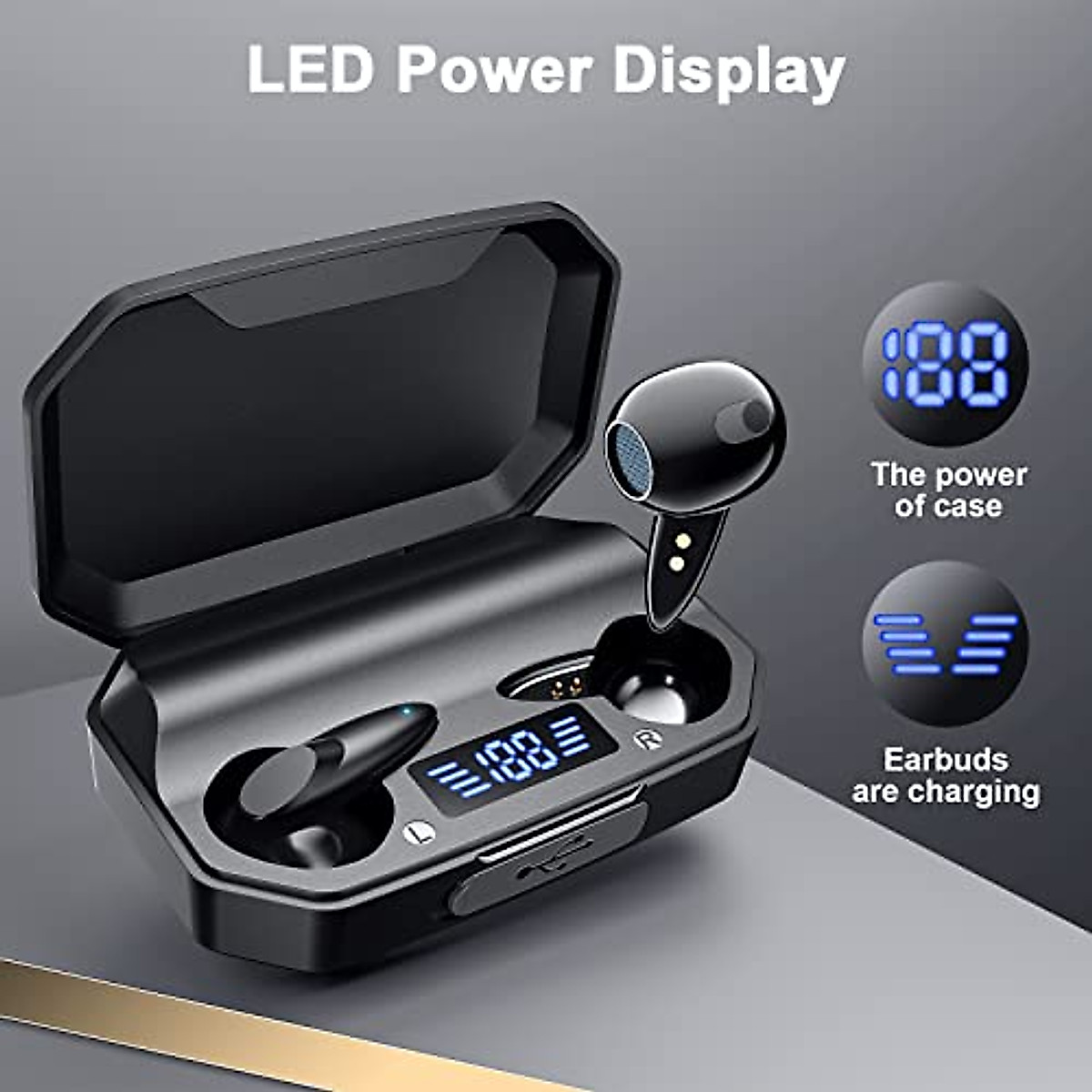ACAGET Stereo Wireless Earbuds for Samsung Galaxy S23 S22 S21 Ultra A53 A54 5G, 50H Playtime Bluetooth Headphones LED Digital Display Earphone with Charging Box Headset for Cell Phone Laptop TV Black