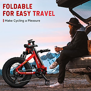 Electric Bike for Adults, HOVSCO Foldable 20'' Fat Tire Ebike 750W Motor Torque Sensor 28Mph Bike, 48V 15AH LG Battery 65 Miles Adult Bicycle with Shimano 7-Speed, Dual Shock Absorber, Red