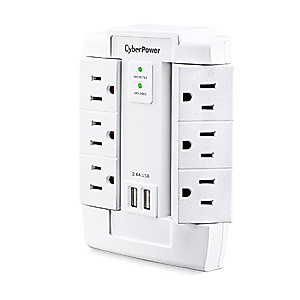 CyberPower CSP600WSURC2 Surge Protector, 1200J/125V, 6 Swivel Outlets, 2 USB Charging Ports, Wall Tap Design, White